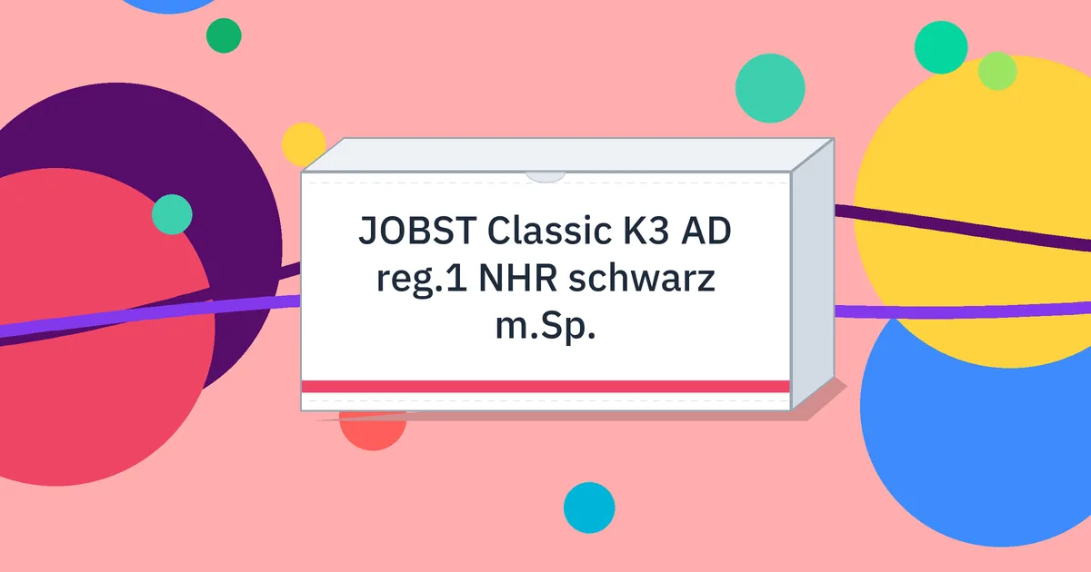 Symbolbild: Packung mit der Aufschrift JOBST Classic K3 AD reg.1 NHR schwarz m.Sp. (PZN 13070829) – Verfügbarkeit und Bezug in Apotheken in Frankfurt am Main