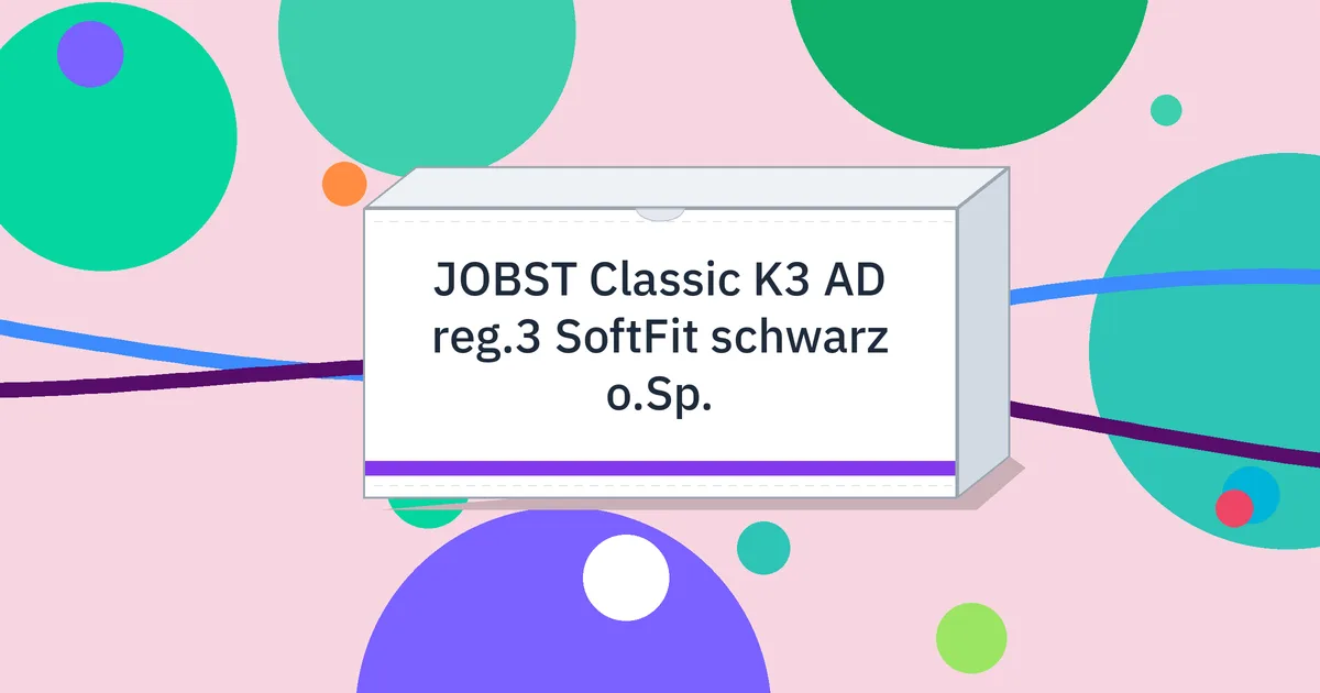 Symbolbild: Packung mit der Aufschrift JOBST Classic K3 AD reg.3 SoftFit schwarz o.Sp. (PZN 14223732) – Verfügbarkeit und Bezug in Apotheken in Frankfurt am Main
