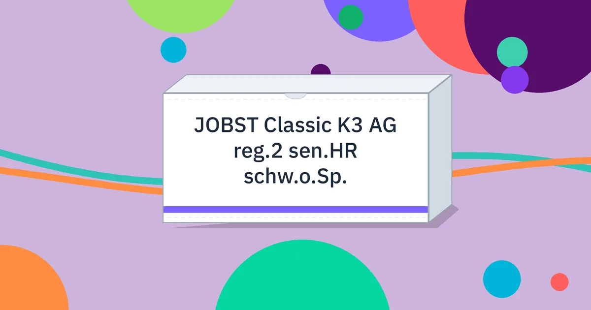 Symbolbild: Packung mit der Aufschrift JOBST Classic K3 AG reg.2 sen.HR schw.o.Sp. (PZN 17957073) – Verfügbarkeit und Bezug in Apotheken in Frankfurt am Main