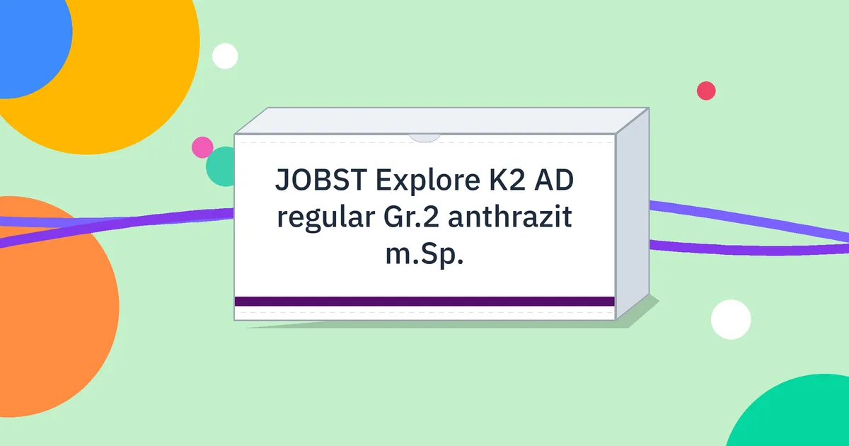 Symbolbild: Packung mit der Aufschrift JOBST Explore K2 AD regular Gr.2 anthrazit m.Sp. (PZN 11022080) – Verfügbarkeit und Bezug in Apotheken in Frankfurt am Main