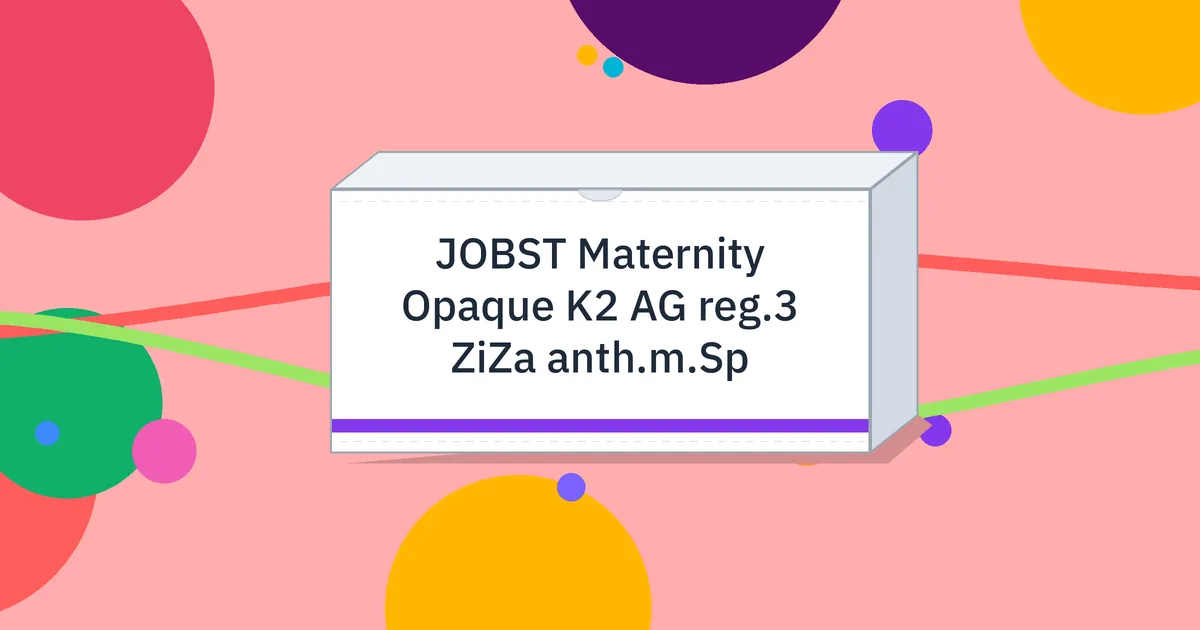 Symbolbild: Packung mit der Aufschrift JOBST Maternity Opaque K2 AG reg.3 ZiZa anth.m.Sp (PZN 15855859) – Verfügbarkeit und Bezug in Apotheken in Frankfurt am Main