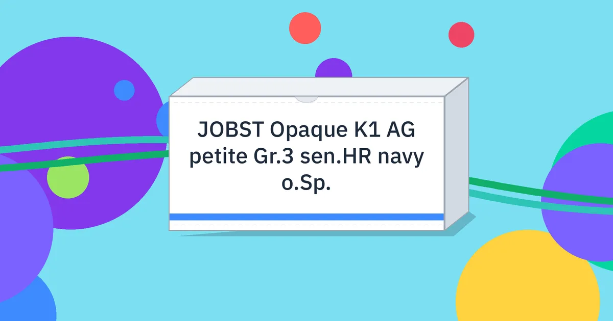 Symbolbild: Packung mit der Aufschrift JOBST Opaque K1 AG petite Gr.3 sen.HR navy o.Sp. (PZN 13088930) – Verfügbarkeit und Bezug in Apotheken in Frankfurt am Main
