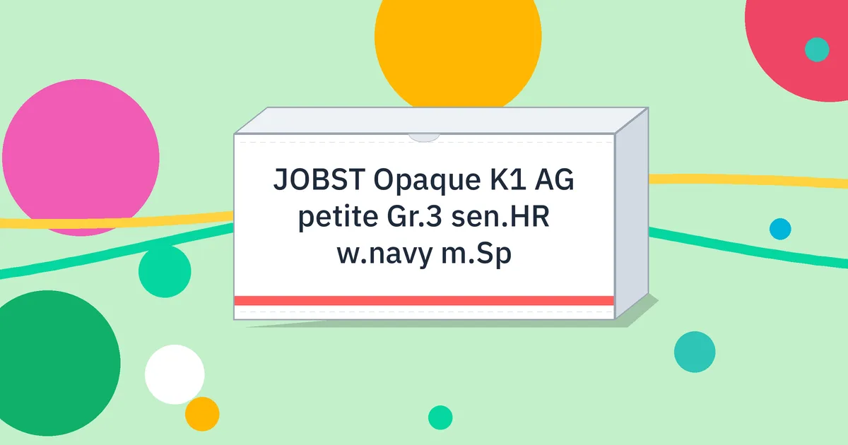 Symbolbild: Packung mit der Aufschrift JOBST Opaque K1 AG petite Gr.3 sen.HR w.navy m.Sp (PZN 13086090) – Verfügbarkeit und Bezug in Apotheken in Frankfurt am Main