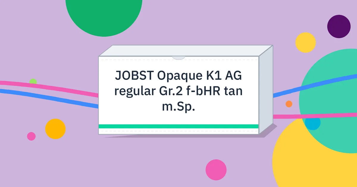 Symbolbild: Packung mit der Aufschrift JOBST Opaque K1 AG regular Gr.2 f-bHR tan m.Sp. (PZN 16266071) – Verfügbarkeit und Bezug in Apotheken in Frankfurt am Main