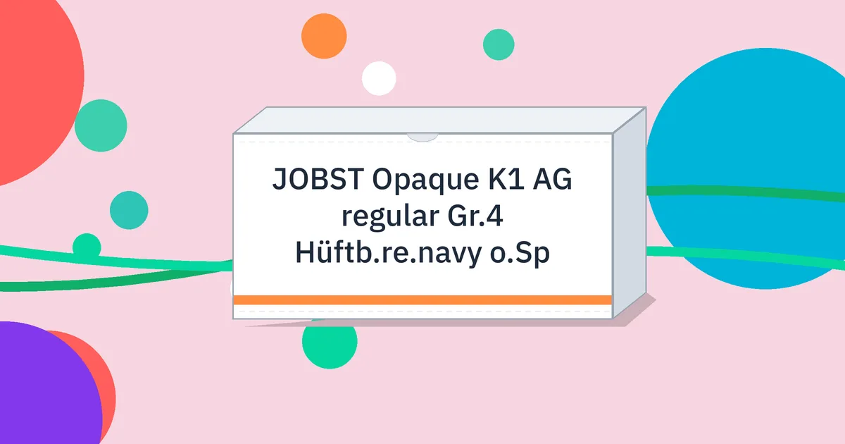 Symbolbild: Packung mit der Aufschrift JOBST Opaque K1 AG regular Gr.4 Hüftb.re.navy o.Sp (PZN 13101576) – Verfügbarkeit und Bezug in Apotheken in Frankfurt am Main