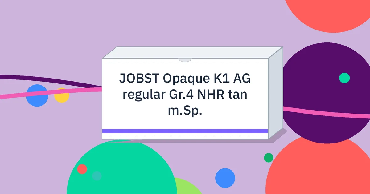 Symbolbild: Packung mit der Aufschrift JOBST Opaque K1 AG regular Gr.4 NHR tan m.Sp. (PZN 16266214) – Verfügbarkeit und Bezug in Apotheken in Frankfurt am Main