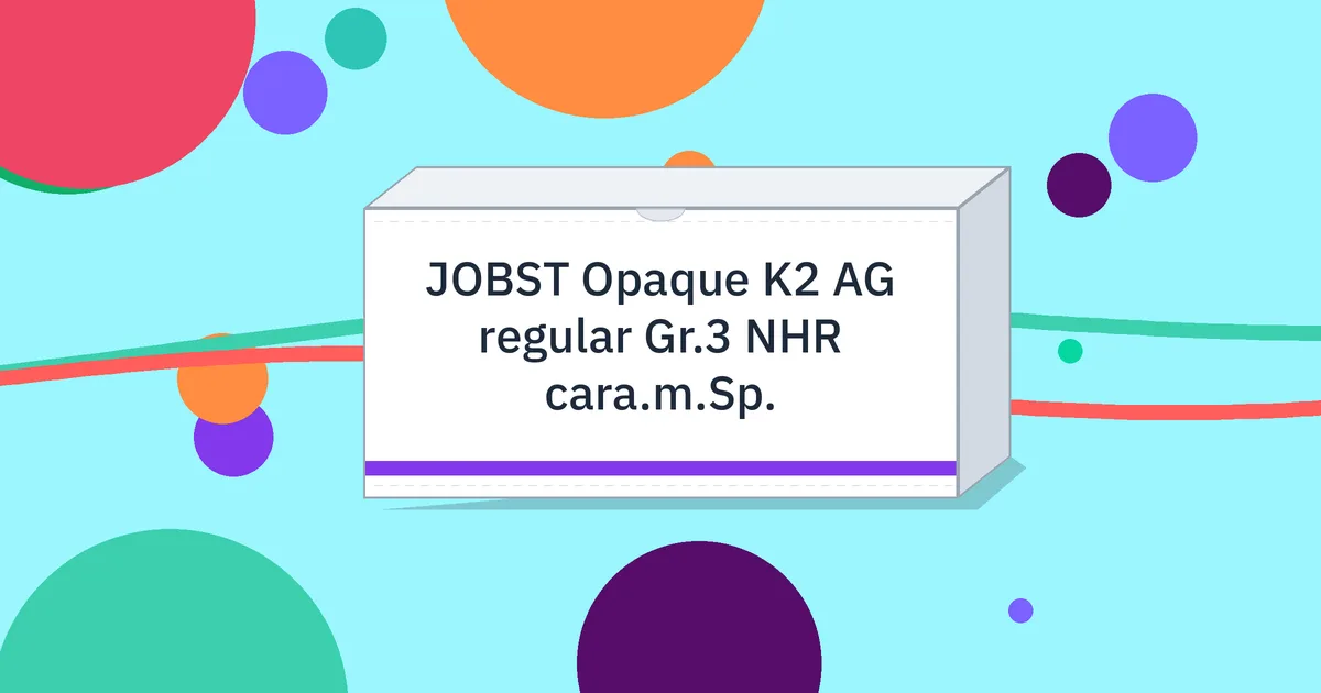 Symbolbild: Packung mit der Aufschrift JOBST Opaque K2 AG regular Gr.3 NHR cara.m.Sp. (PZN 10723372) – Verfügbarkeit und Bezug in Apotheken in Frankfurt am Main