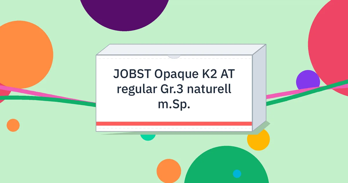 Symbolbild: Packung mit der Aufschrift JOBST Opaque K2 AT regular Gr.3 naturell m.Sp. (PZN 10724176) – Verfügbarkeit und Bezug in Apotheken in Frankfurt am Main