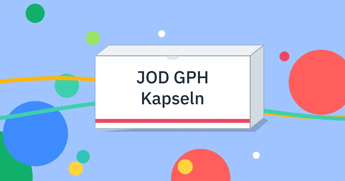 Symbolbild: Packung mit der Aufschrift JOD GPH Kapseln (PZN 07353049) – Verfügbarkeit und Bezug in Apotheken in Frankfurt am Main