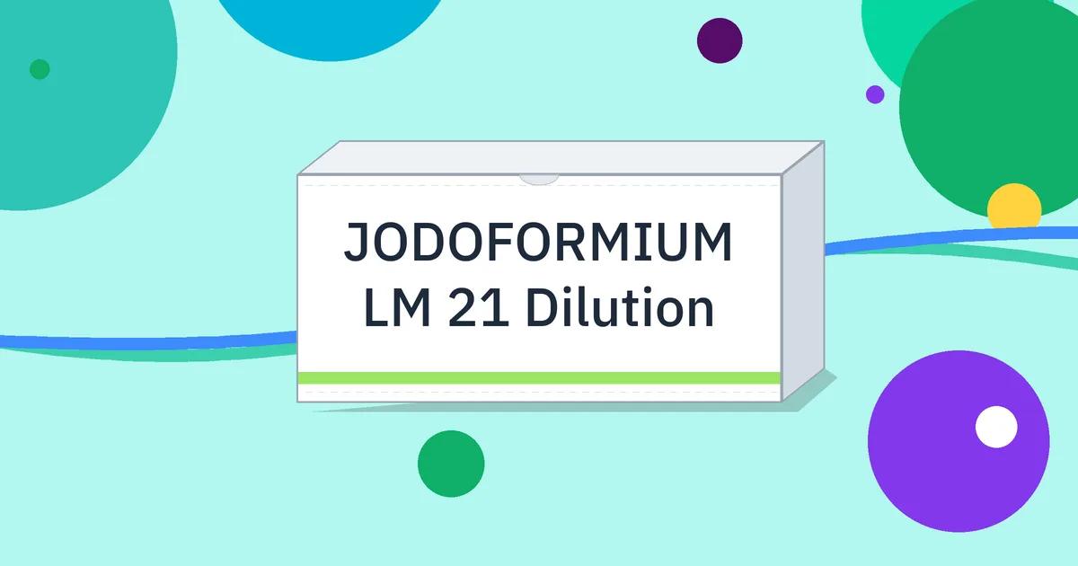 Symbolbild: Packung mit der Aufschrift JODOFORMIUM LM 21 Dilution (PZN 13563348) – Verfügbarkeit und Bezug in Apotheken in Frankfurt am Main