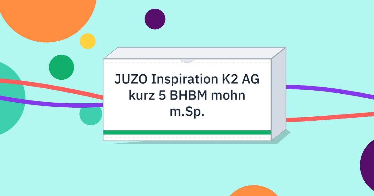 Symbolbild: Packung mit der Aufschrift JUZO Inspiration K2 AG kurz 5 BHBM mohn m.Sp. (PZN 14875699) – Verfügbarkeit und Bezug in Apotheken in Frankfurt am Main
