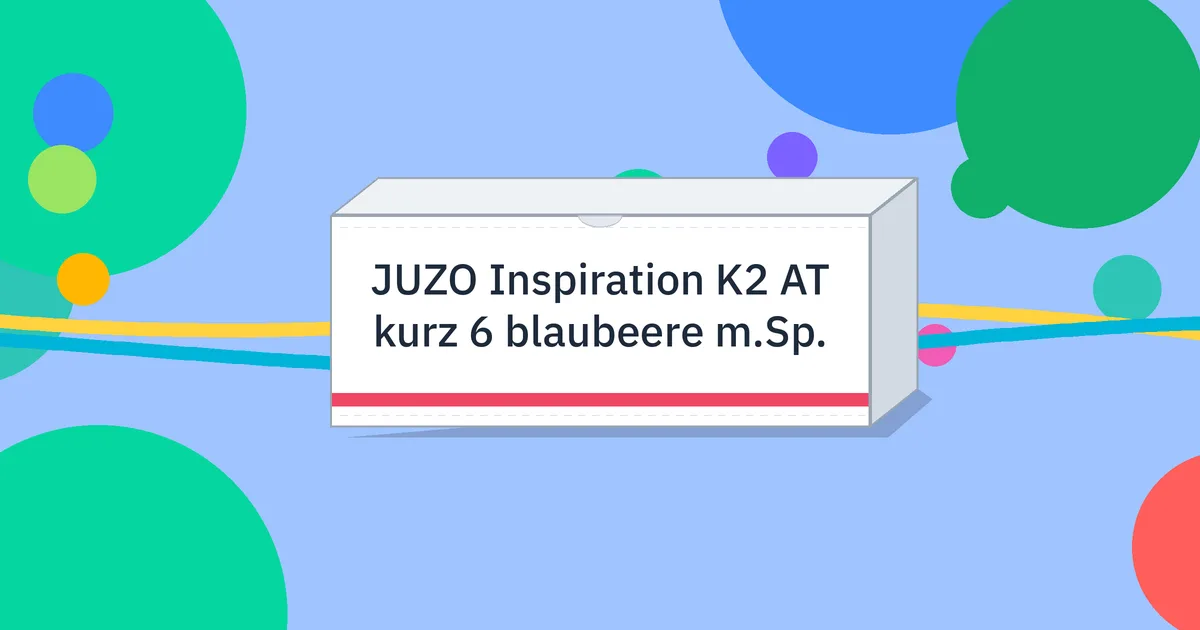 Symbolbild: Packung mit der Aufschrift JUZO Inspiration K2 AT kurz 6 blaubeere m.Sp. (PZN 14931736) – Verfügbarkeit und Bezug in Apotheken in Frankfurt am Main