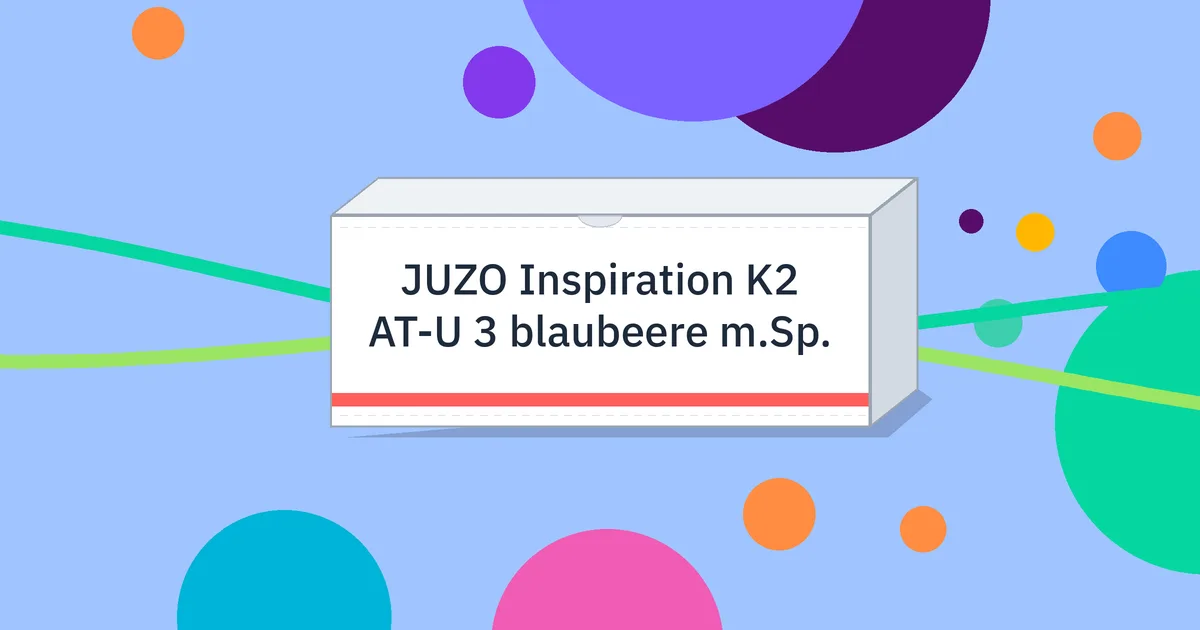 Symbolbild: Packung mit der Aufschrift JUZO Inspiration K2 AT-U 3 blaubeere m.Sp. (PZN 14927870) – Verfügbarkeit und Bezug in Apotheken in Frankfurt am Main