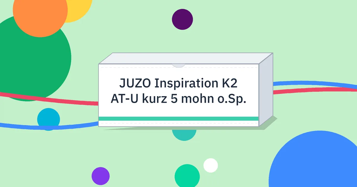 Symbolbild: Packung mit der Aufschrift JUZO Inspiration K2 AT-U kurz 5 mohn o.Sp. (PZN 14929395) – Verfügbarkeit und Bezug in Apotheken in Frankfurt am Main