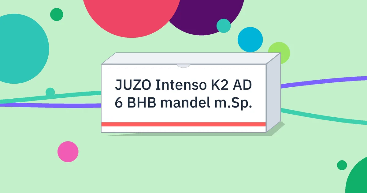 Symbolbild: Packung mit der Aufschrift JUZO Intenso K2 AD 6 BHB mandel m.Sp. (PZN 18613482) – Verfügbarkeit und Bezug in Apotheken in Frankfurt am Main