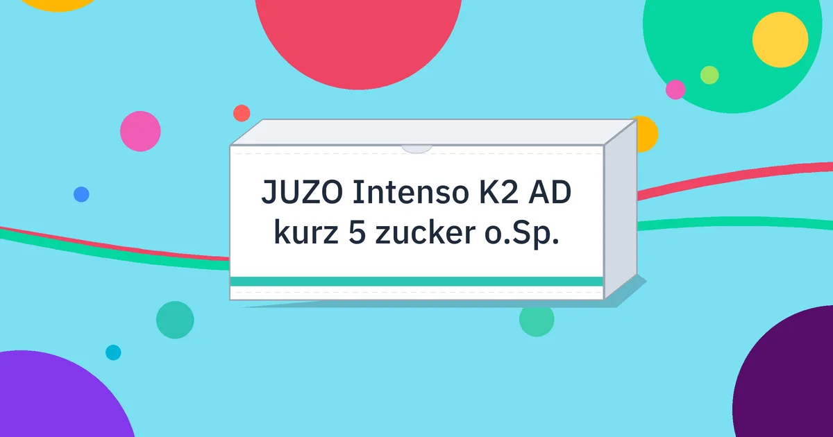 Symbolbild: Packung mit der Aufschrift JUZO Intenso K2 AD kurz 5 zucker o.Sp. (PZN 18617847) – Verfügbarkeit und Bezug in Apotheken in Frankfurt am Main