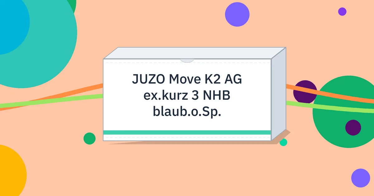 Symbolbild: Packung mit der Aufschrift JUZO Move K2 AG ex.kurz 3 NHB blaub.o.Sp. (PZN 18565228) – Verfügbarkeit und Bezug in Apotheken in Frankfurt am Main