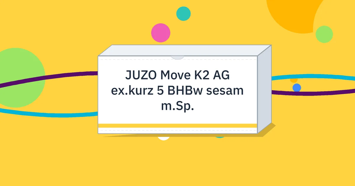 Symbolbild: Packung mit der Aufschrift JUZO Move K2 AG ex.kurz 5 BHBw sesam m.Sp. (PZN 18532424) – Verfügbarkeit und Bezug in Apotheken in Frankfurt am Main