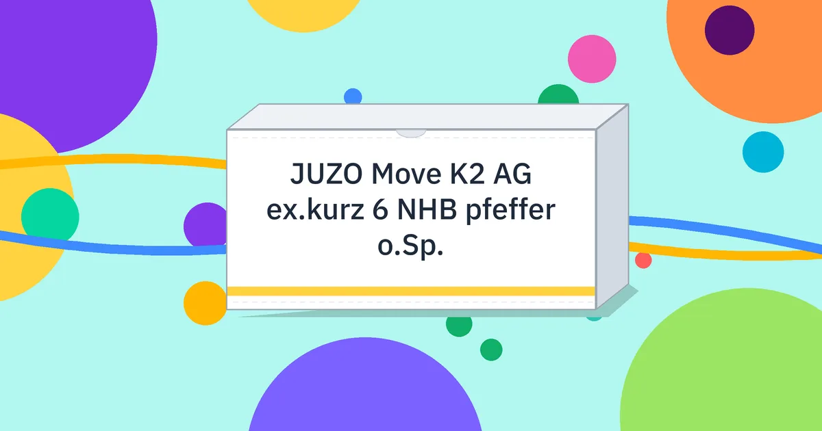 Symbolbild: Packung mit der Aufschrift JUZO Move K2 AG ex.kurz 6 NHB pfeffer o.Sp. (PZN 16639075) – Verfügbarkeit und Bezug in Apotheken in Frankfurt am Main