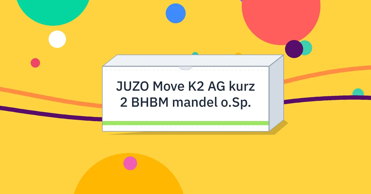 Symbolbild: Packung mit der Aufschrift JUZO Move K2 AG kurz 2 BHBM mandel o.Sp. (PZN 16648223) – Verfügbarkeit und Bezug in Apotheken in Frankfurt am Main