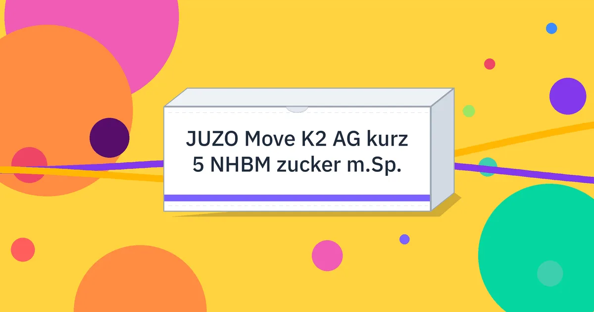 Symbolbild: Packung mit der Aufschrift JUZO Move K2 AG kurz 5 NHBM zucker m.Sp. (PZN 18527239) – Verfügbarkeit und Bezug in Apotheken in Frankfurt am Main