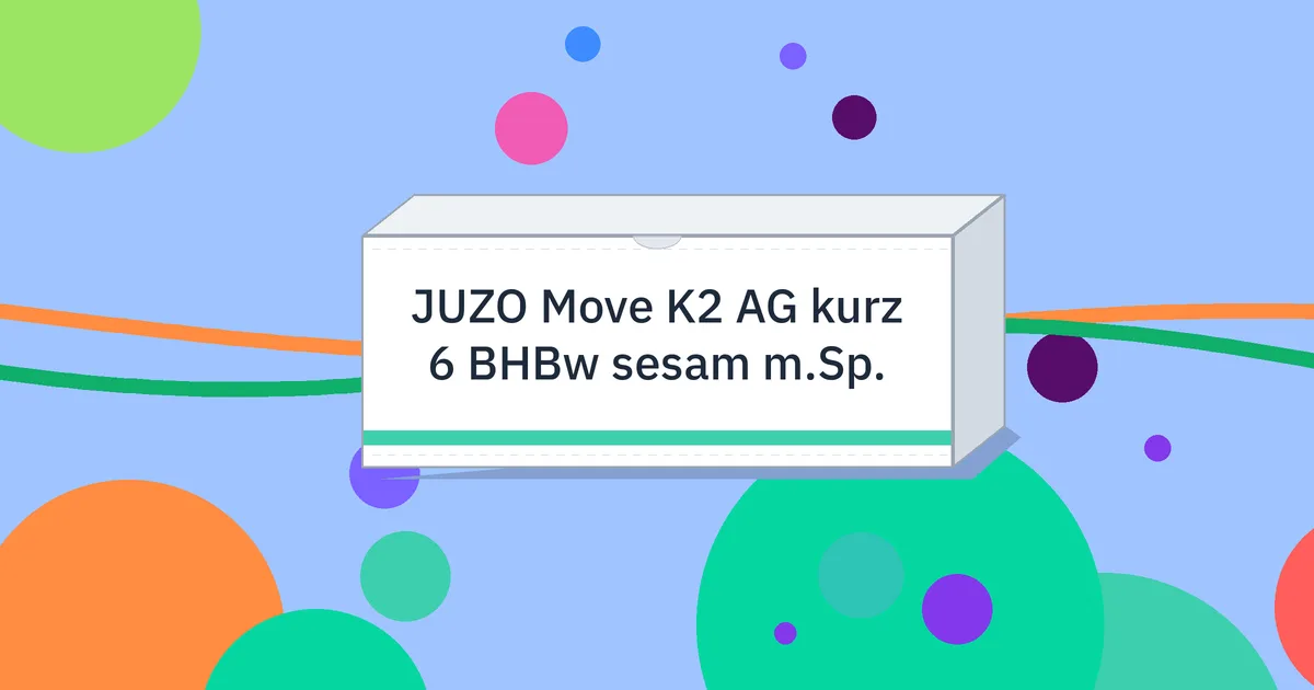 Symbolbild: Packung mit der Aufschrift JUZO Move K2 AG kurz 6 BHBw sesam m.Sp. (PZN 18528492) – Verfügbarkeit und Bezug in Apotheken in Frankfurt am Main
