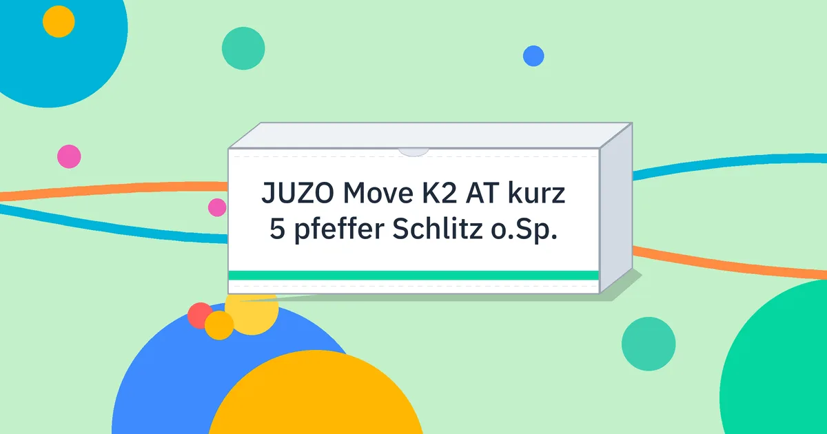 Symbolbild: Packung mit der Aufschrift JUZO Move K2 AT kurz 5 pfeffer Schlitz o.Sp. (PZN 20676314) – Verfügbarkeit und Bezug in Apotheken in Frankfurt am Main