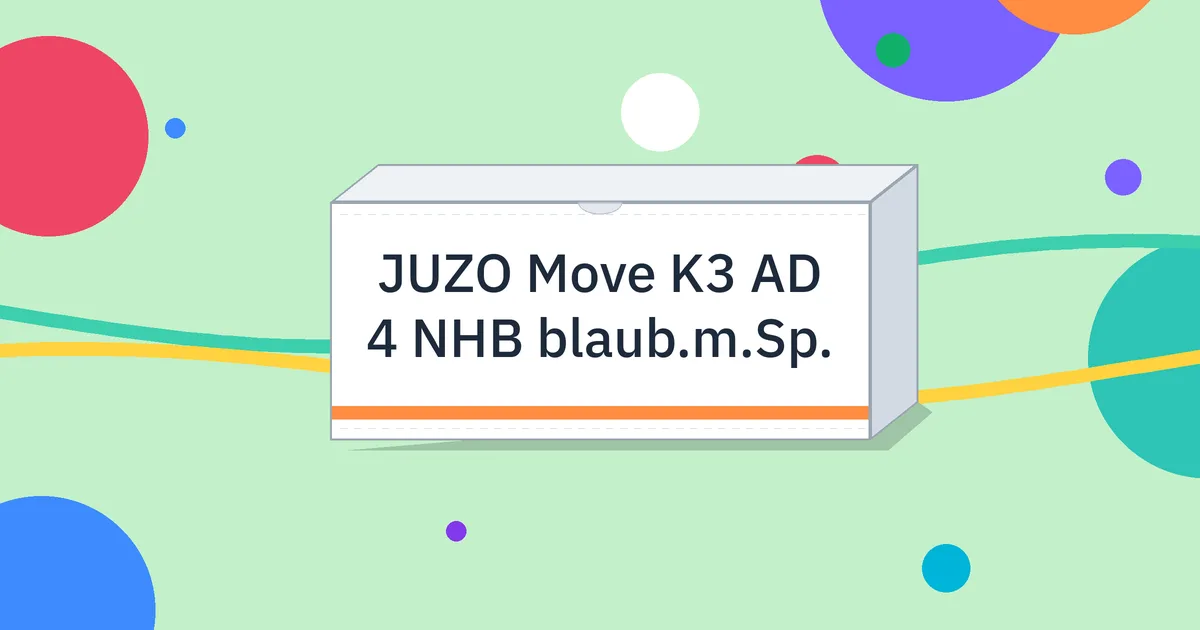 Symbolbild: Packung mit der Aufschrift JUZO Move K3 AD 4 NHB blaub.m.Sp. (PZN 18570703) – Verfügbarkeit und Bezug in Apotheken in Frankfurt am Main