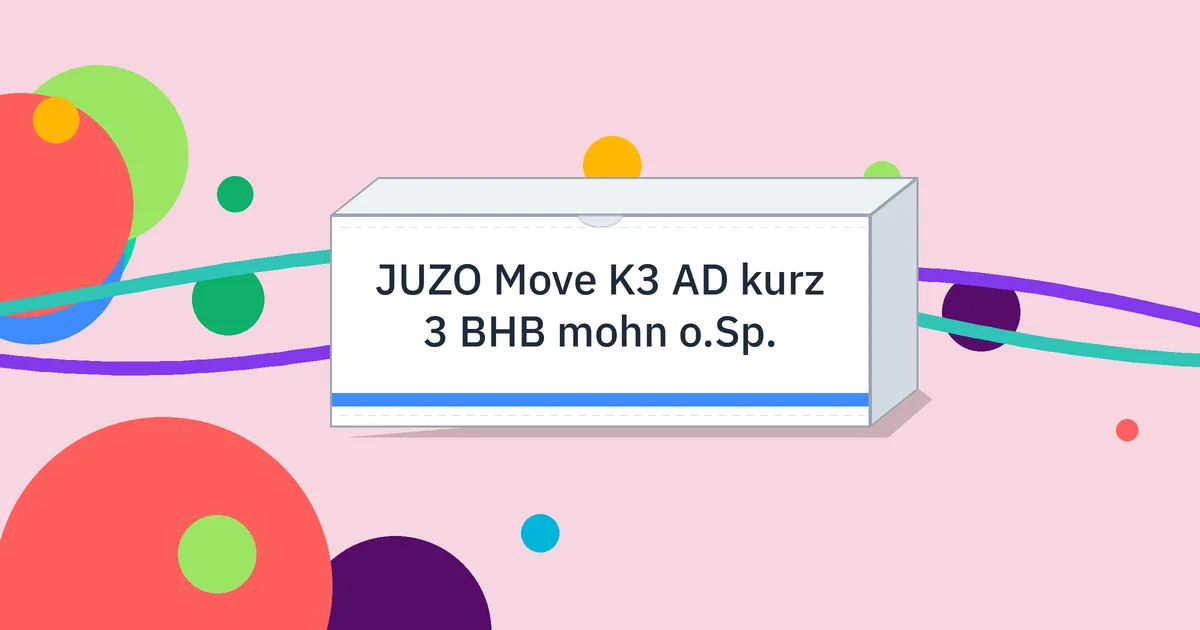 Symbolbild: Packung mit der Aufschrift JUZO Move K3 AD kurz 3 BHB mohn o.Sp. (PZN 18572990) – Verfügbarkeit und Bezug in Apotheken in Frankfurt am Main