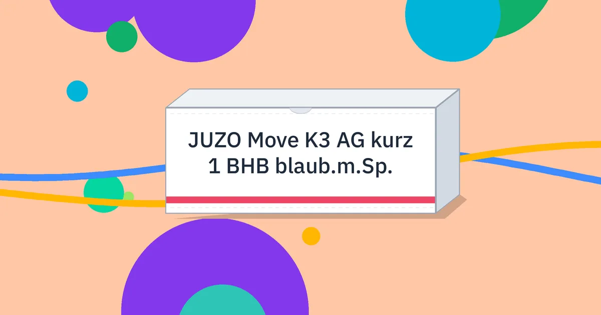 Symbolbild: Packung mit der Aufschrift JUZO Move K3 AG kurz 1 BHB blaub.m.Sp. (PZN 18591384) – Verfügbarkeit und Bezug in Apotheken in Frankfurt am Main