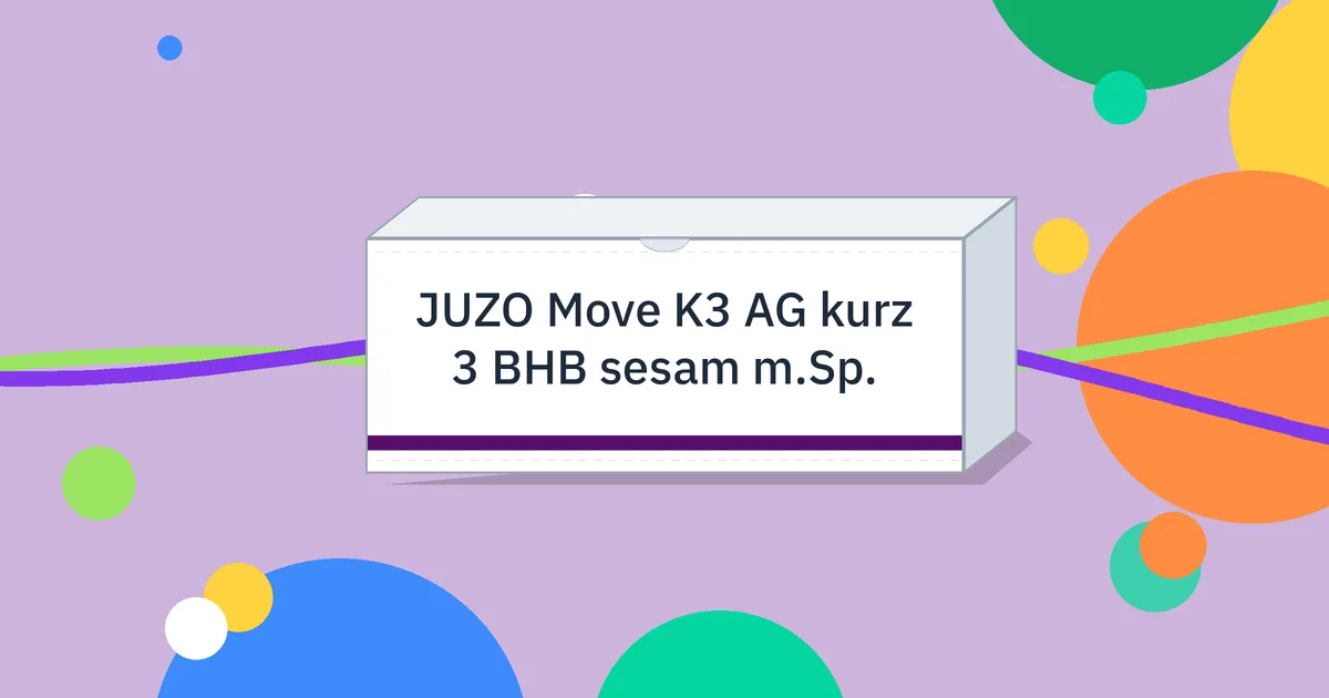 Symbolbild: Packung mit der Aufschrift JUZO Move K3 AG kurz 3 BHB sesam m.Sp. (PZN 18579638) – Verfügbarkeit und Bezug in Apotheken in Frankfurt am Main