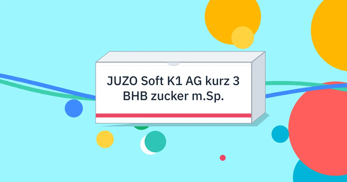 Symbolbild: Packung mit der Aufschrift JUZO Soft K1 AG kurz 3 BHB zucker m.Sp. (PZN 14821924) – Verfügbarkeit und Bezug in Apotheken in Frankfurt am Main