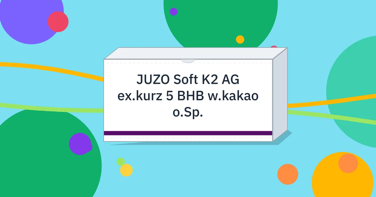Symbolbild: Packung mit der Aufschrift JUZO Soft K2 AG ex.kurz 5 BHB w.kakao o.Sp. (PZN 14844380) – Verfügbarkeit und Bezug in Apotheken in Frankfurt am Main