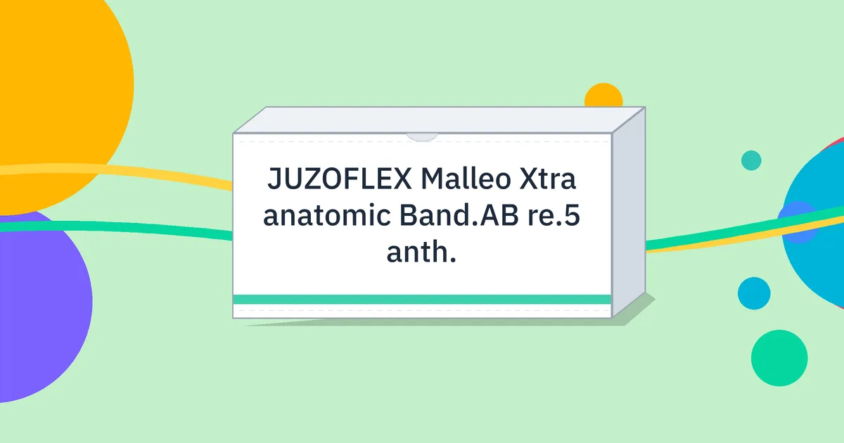 Symbolbild: Packung mit der Aufschrift JUZOFLEX Malleo Xtra anatomic Band.AB re.5 anth. (PZN 16635120) – Verfügbarkeit und Bezug in Apotheken in Frankfurt am Main