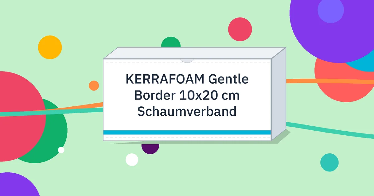 Symbolbild: Packung mit der Aufschrift KERRAFOAM Gentle Border 10x20 cm Schaumverband (PZN 18729492) – Verfügbarkeit und Bezug in Apotheken in Frankfurt am Main