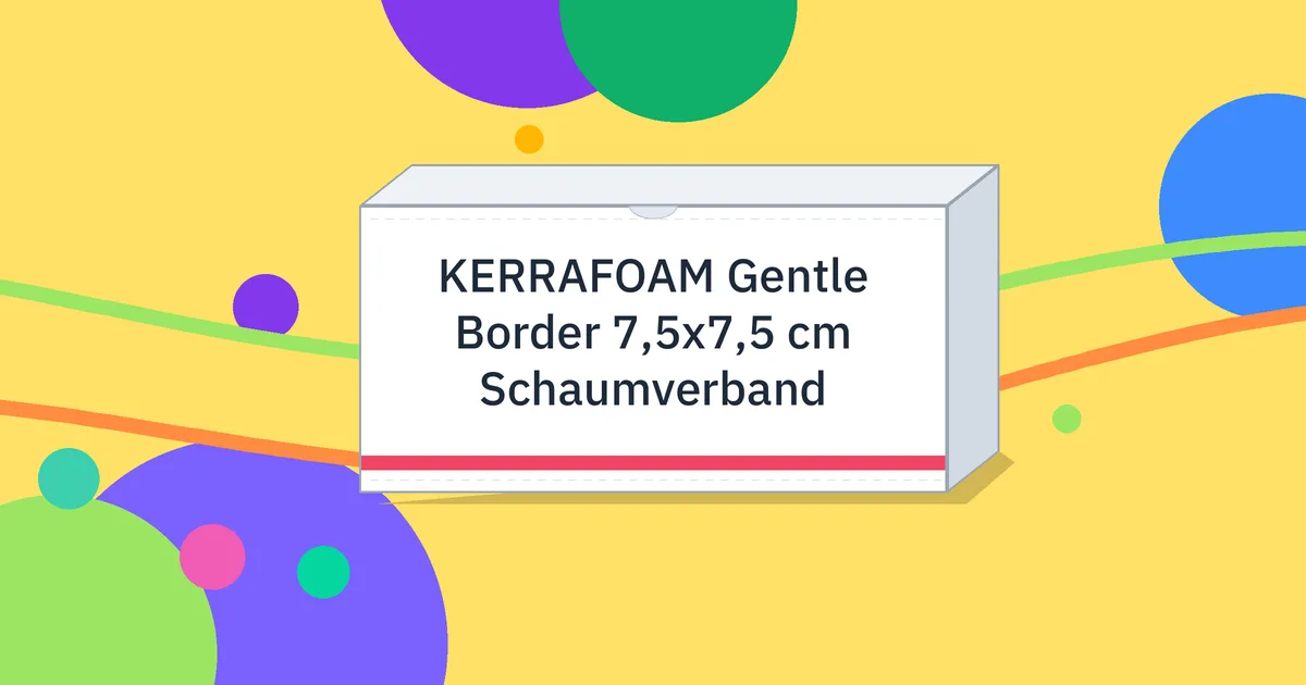 Symbolbild: Packung mit der Aufschrift KERRAFOAM Gentle Border 7,5x7,5 cm Schaumverband (PZN 18729463) – Verfügbarkeit und Bezug in Apotheken in Frankfurt am Main