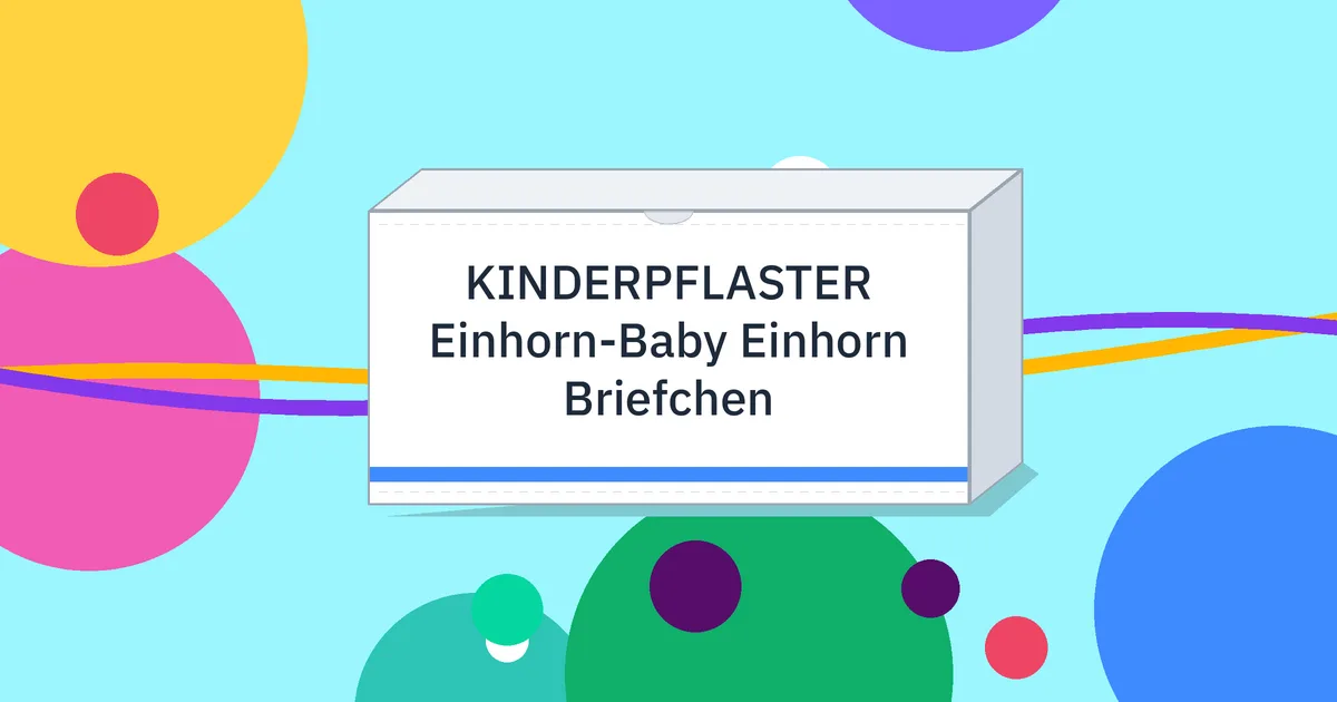 Symbolbild: Packung mit der Aufschrift KINDERPFLASTER Einhorn-Baby Einhorn Briefchen (PZN 19405567) – Verfügbarkeit und Bezug in Apotheken in Frankfurt am Main