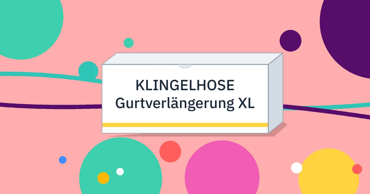 Symbolbild: Packung mit der Aufschrift KLINGELHOSE Gurtverlängerung XL (PZN 03872456) – Verfügbarkeit und Bezug in Apotheken in Frankfurt am Main