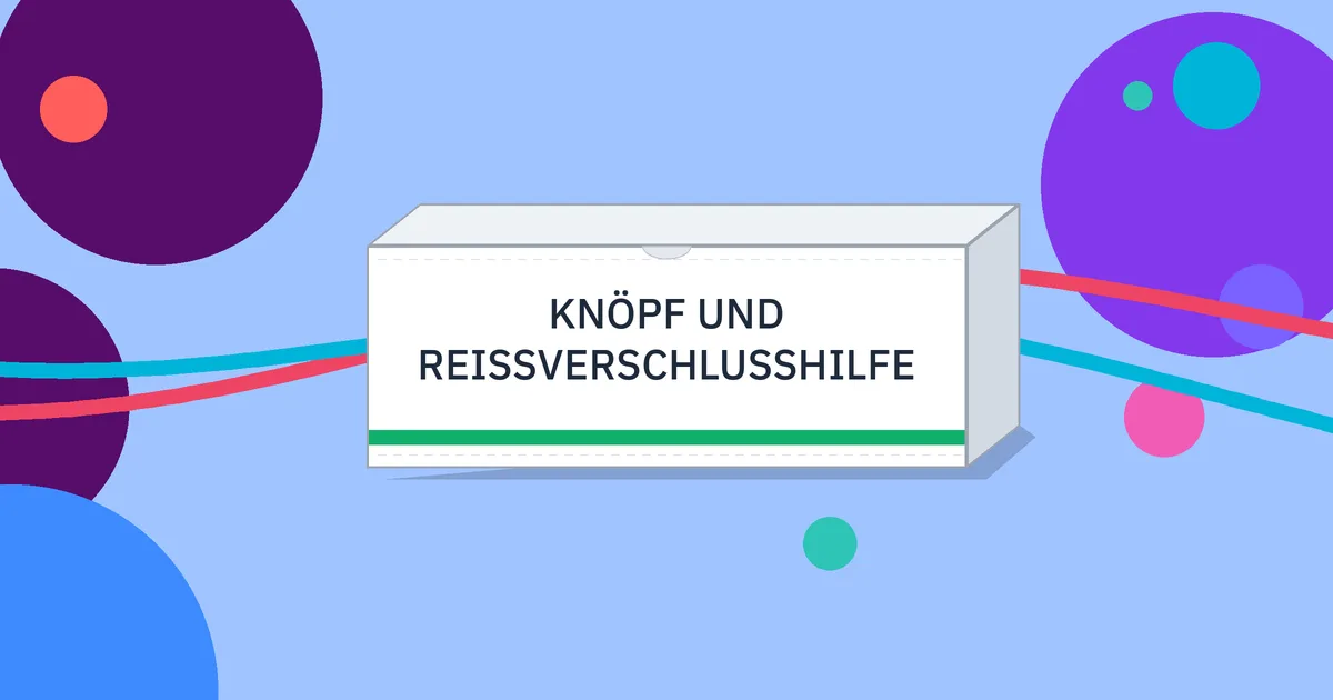 Symbolbild: Packung mit der Aufschrift KNÖPF UND REISSVERSCHLUSSHILFE (PZN 01046458) – Verfügbarkeit und Bezug in Apotheken in Frankfurt am Main