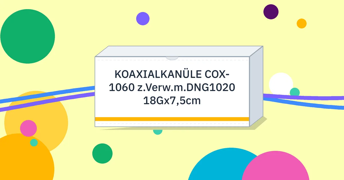 Symbolbild: Packung mit der Aufschrift KOAXIALKANÜLE COX-1060 z.Verw.m.DNG1020 18Gx7,5cm (PZN 00284428) – Verfügbarkeit und Bezug in Apotheken in Frankfurt am Main