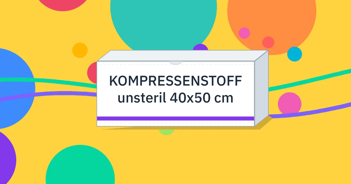 Symbolbild: Packung mit der Aufschrift KOMPRESSENSTOFF unsteril 40x50 cm (PZN 09075844) – Verfügbarkeit und Bezug in Apotheken in Frankfurt am Main