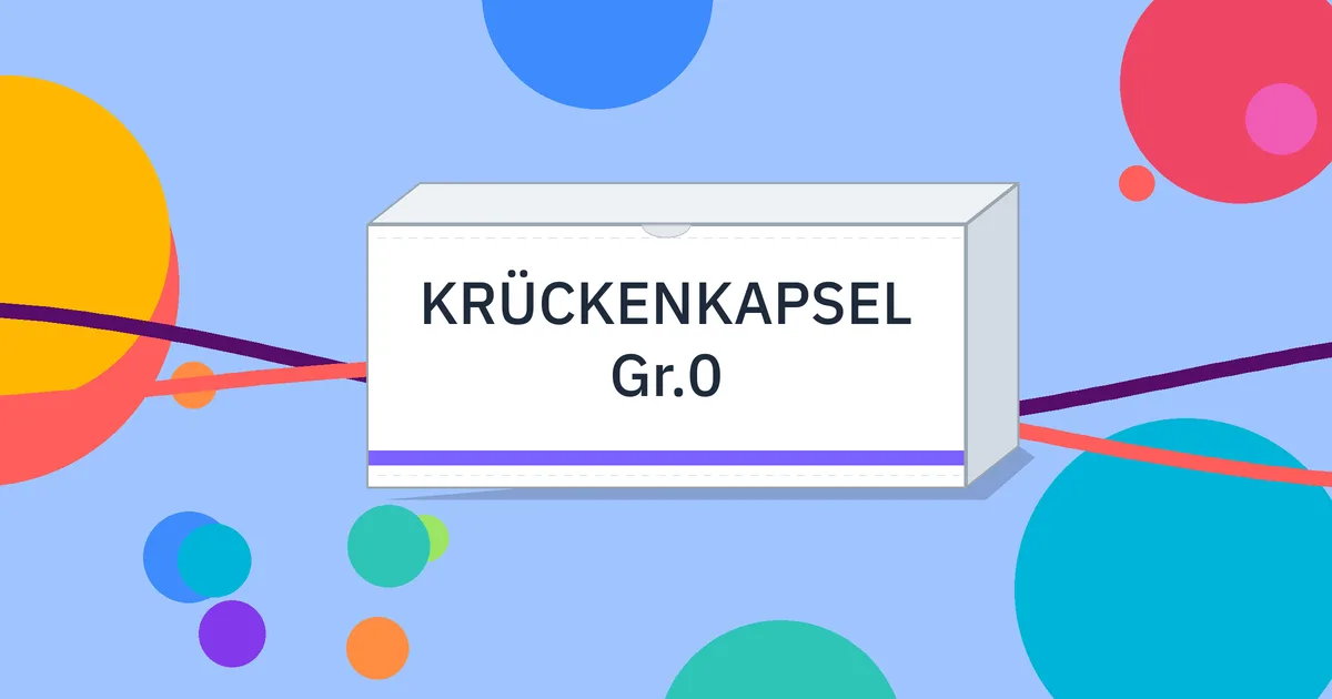 Symbolbild: Packung mit der Aufschrift KRÜCKENKAPSEL Gr.0 (PZN 00069227) – Verfügbarkeit und Bezug in Apotheken in Frankfurt am Main