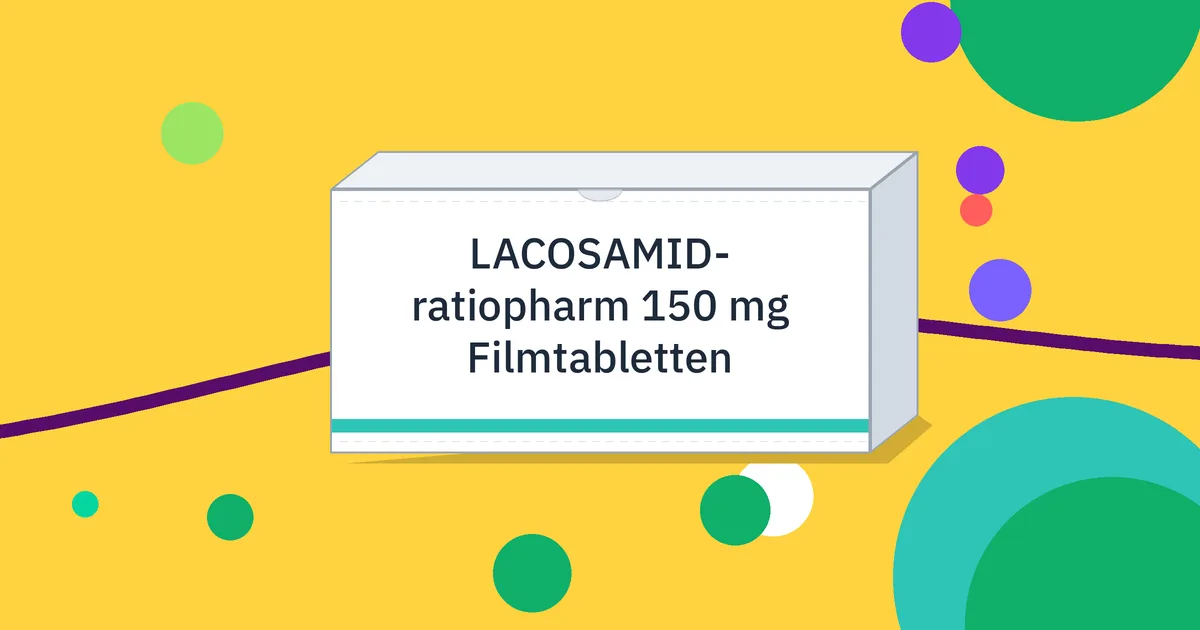 Symbolbild: Packung mit der Aufschrift LACOSAMID-ratiopharm 150 mg Filmtabletten (PZN 14308718) – Verfügbarkeit und Bezug in Apotheken in Frankfurt am Main