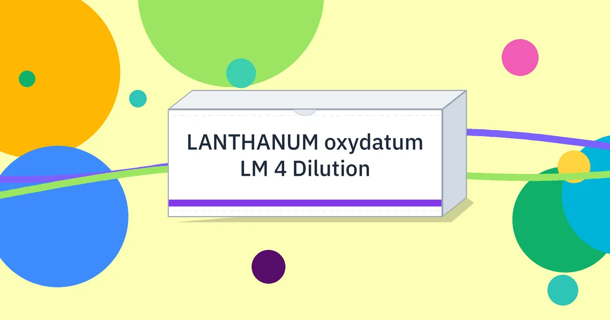 Symbolbild: Packung mit der Aufschrift LANTHANUM oxydatum LM 4 Dilution (PZN 13522102) – Verfügbarkeit und Bezug in Apotheken in Frankfurt am Main