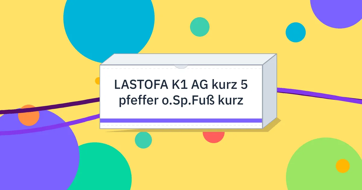 Symbolbild: Packung mit der Aufschrift LASTOFA K1 AG kurz 5 pfeffer o.Sp.Fuß kurz (PZN 13793806) – Verfügbarkeit und Bezug in Apotheken in Frankfurt am Main