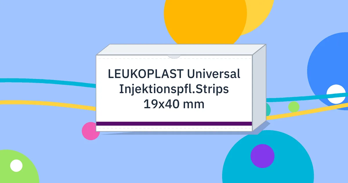 Symbolbild: Packung mit der Aufschrift LEUKOPLAST Universal Injektionspfl.Strips 19x40 mm (PZN 13838354) – Verfügbarkeit und Bezug in Apotheken in Frankfurt am Main