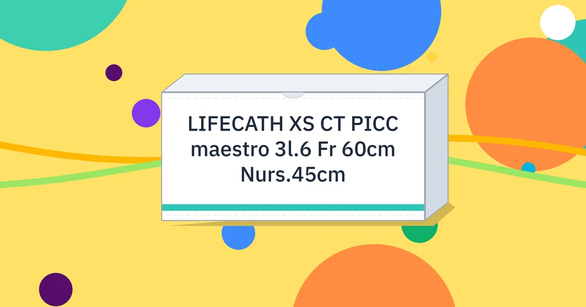 Symbolbild: Packung mit der Aufschrift LIFECATH XS CT PICC maestro 3l.6 Fr 60cm Nurs.45cm (PZN 19127803) – Verfügbarkeit und Bezug in Apotheken in Frankfurt am Main