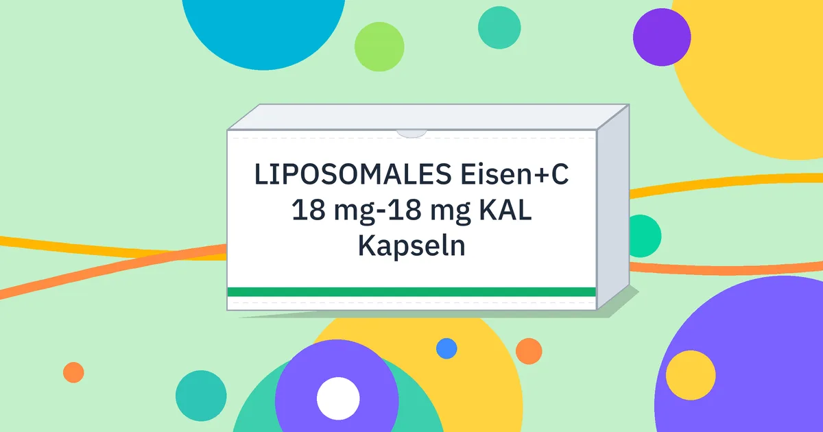 Symbolbild: Packung mit der Aufschrift LIPOSOMALES Eisen+C 18 mg-18 mg KAL Kapseln (PZN 19404970) – Verfügbarkeit und Bezug in Apotheken in Frankfurt am Main