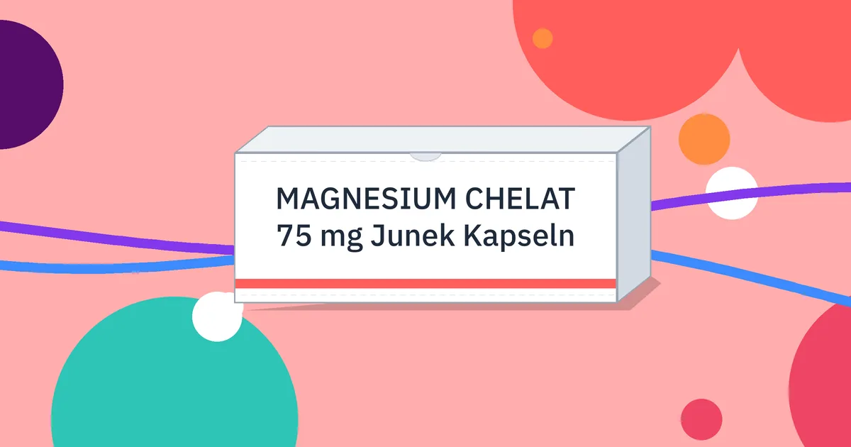 Symbolbild: Packung mit der Aufschrift MAGNESIUM CHELAT 75 mg Junek Kapseln (PZN 10082128) – Verfügbarkeit und Bezug in Apotheken in Frankfurt am Main