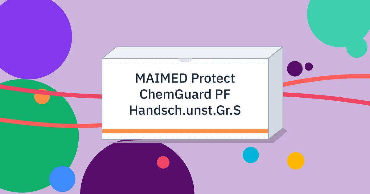 Symbolbild: Packung mit der Aufschrift MAIMED Protect ChemGuard PF Handsch.unst.Gr.S (PZN 12635844) – Verfügbarkeit und Bezug in Apotheken in Frankfurt am Main